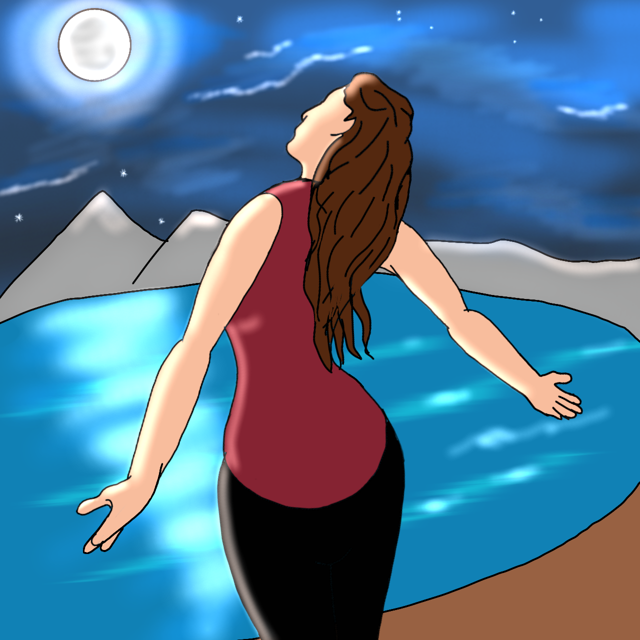 The Moon, The Night, The Lake and Me - ibisPaint