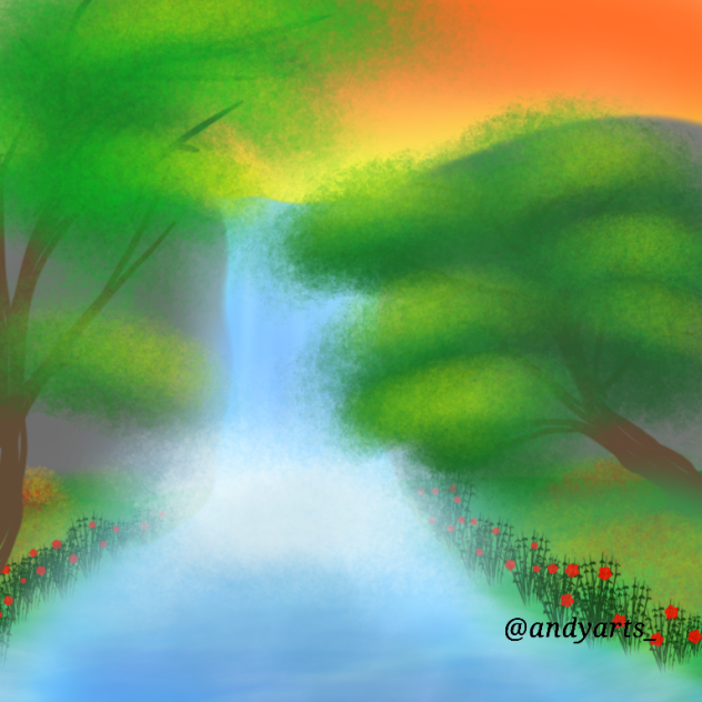 beautiful waterfall - ibisPaint