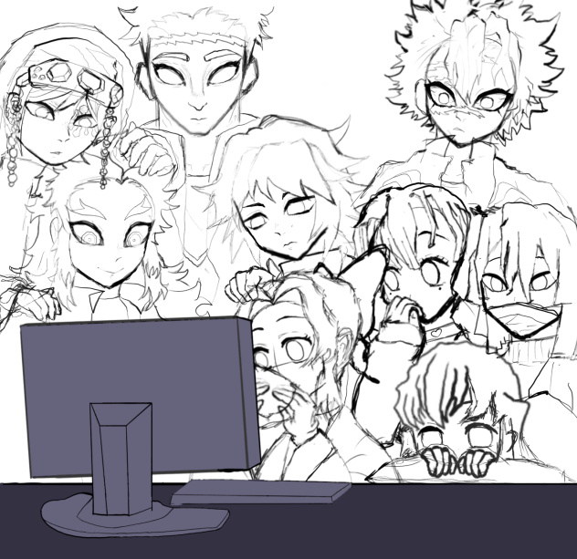 The Hashiras Binge watching sketch - ibisPaint