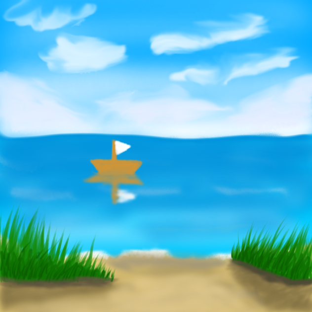 Sea,grass,boat - ibisPaint