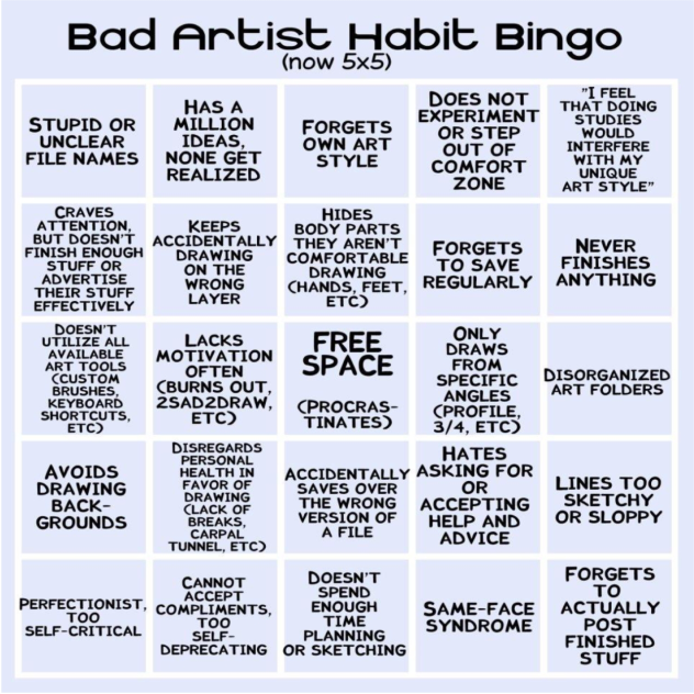 Bad Artist Habit Bingo Sheet - ibisPaint