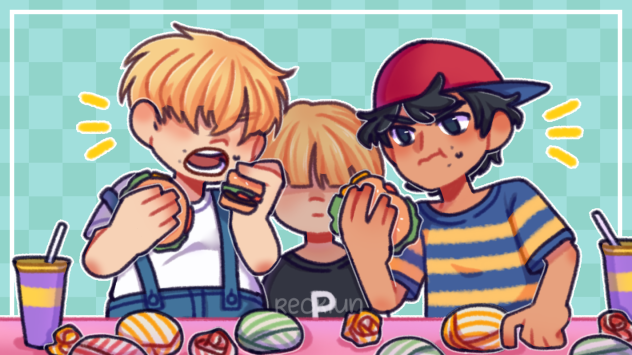 Ness and Porky's Eating Competition - ibisPaint