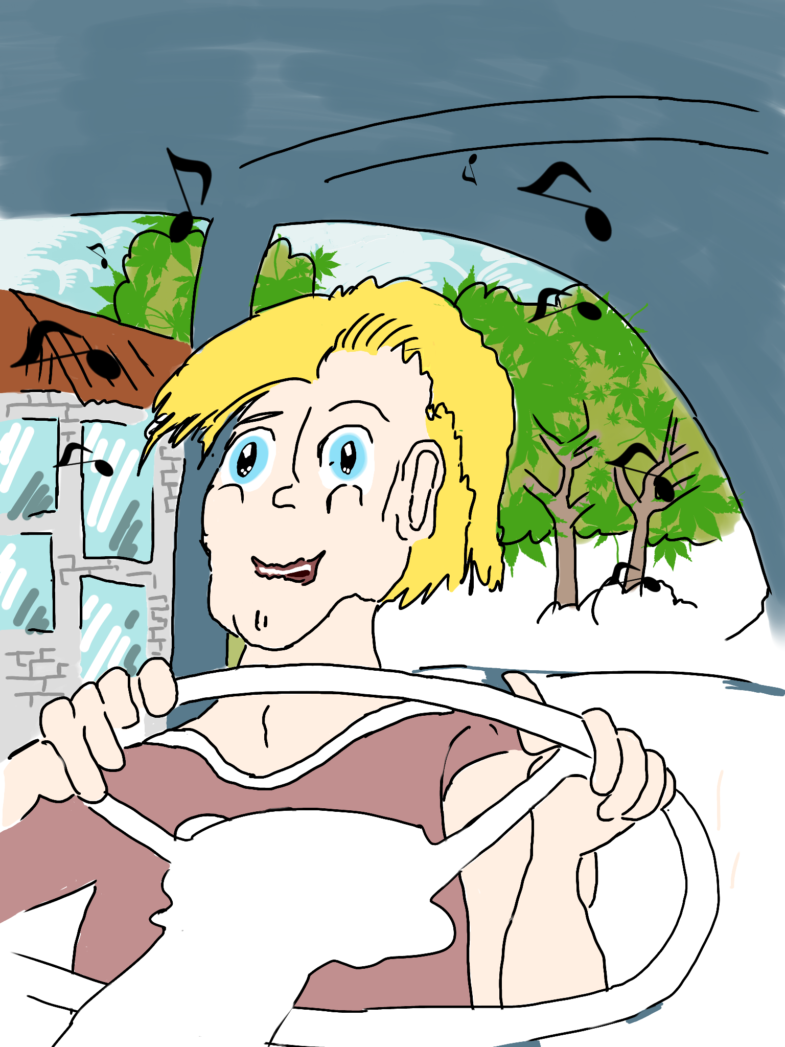 Fella driving car playing beats - ibisPaint