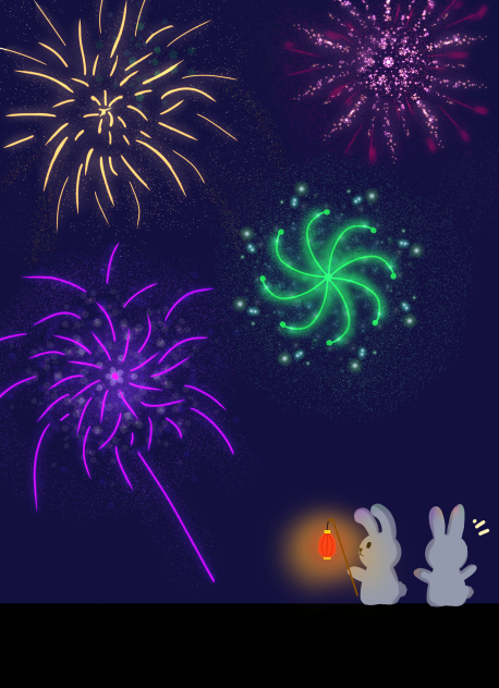 New Year fireworks with rabbits - ibisPaint