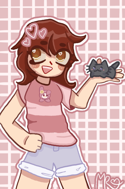 Drawing me holding a smol cat - ibisPaint