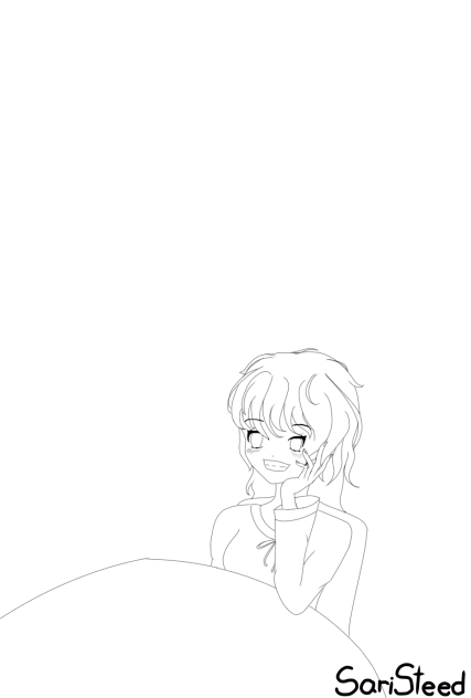 (Lineart) girl in restaurant - ibisPaint
