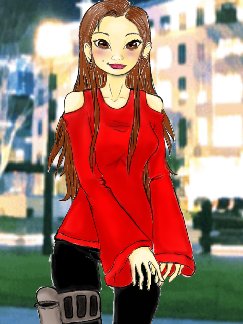 asiatic girl in city - ibisPaint