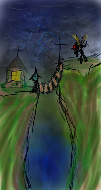 stormy night and a monster attack - ibisPaint