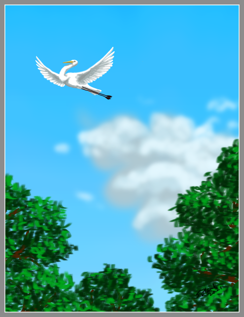 Egret Above the Treetops - ibisPaint