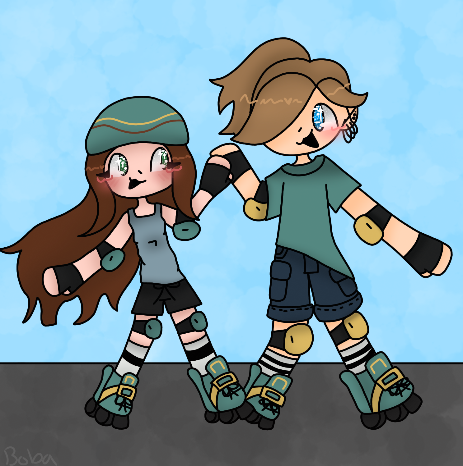 David and Daisy rollerskating together - ibisPaint