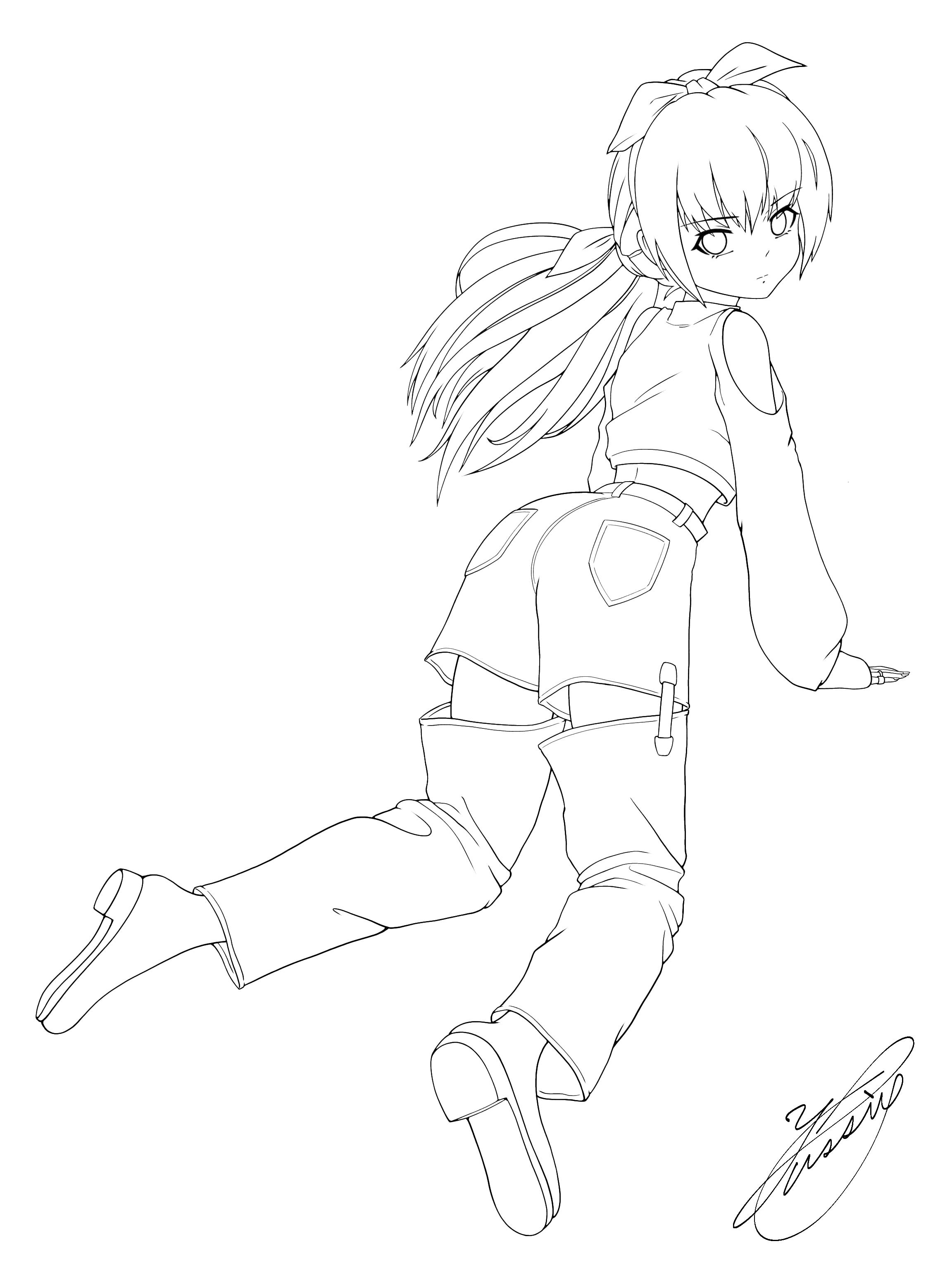 Girl with detachable jeans（線画） - ibisPaint