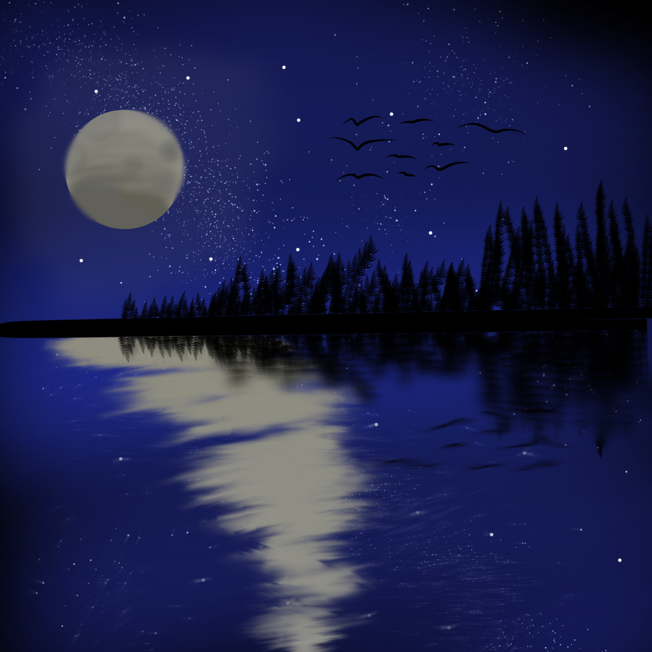 Moonlit lake - ibisPaint