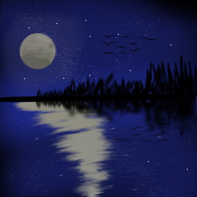 Moonlit lake - ibisPaint