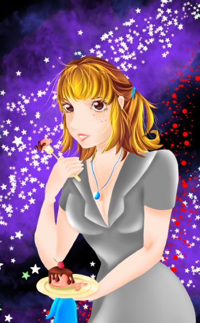 the girl eat the cake - realistic - ibisPaint