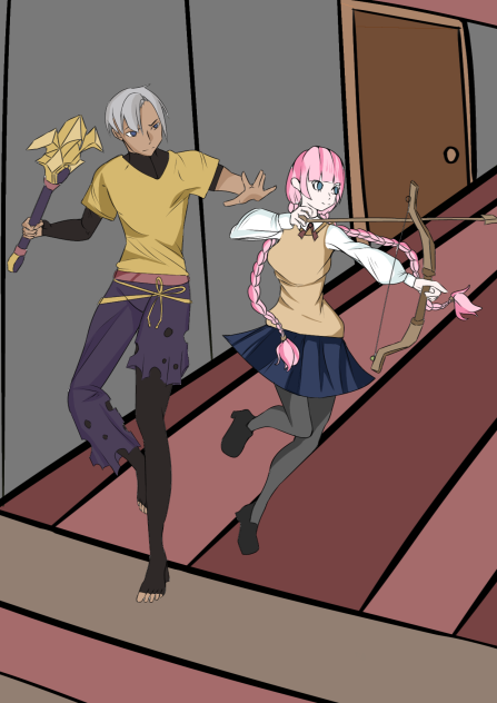 my two original characters in a temple - ibisPaint