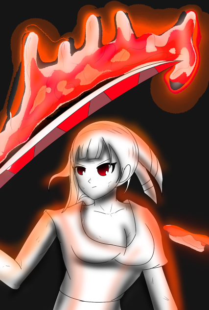 Flame girl with flaming sword - ibisPaint