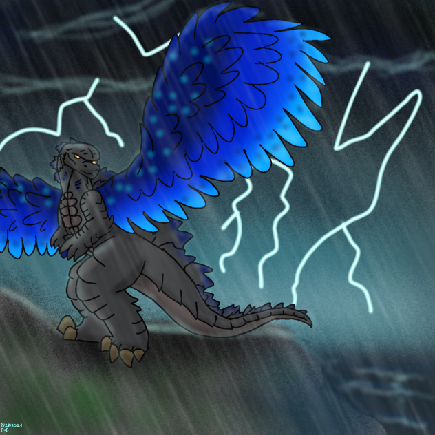 Winged Godzilla in a storm - ibisPaint