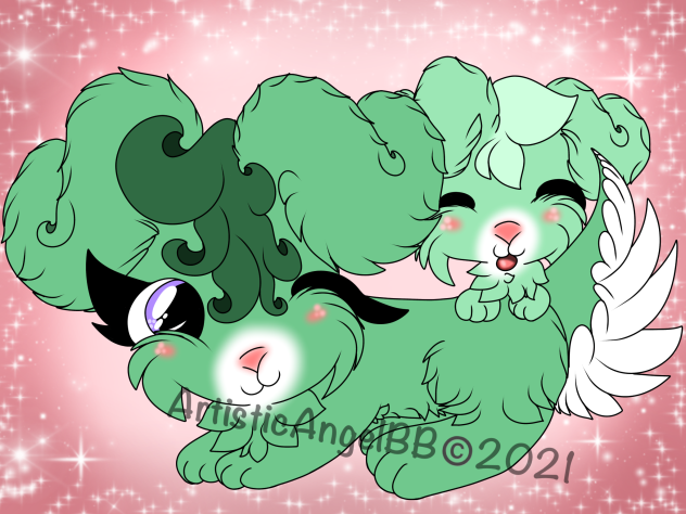 Green Mother And Son Bunnies - ibisPaint