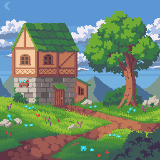 House on the hill pixel art - ibisPaint
