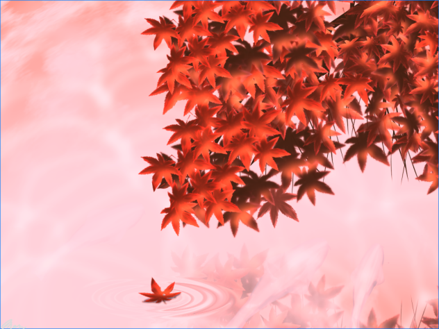 紅葉と池 Autumn leaves pond - ibisPaint