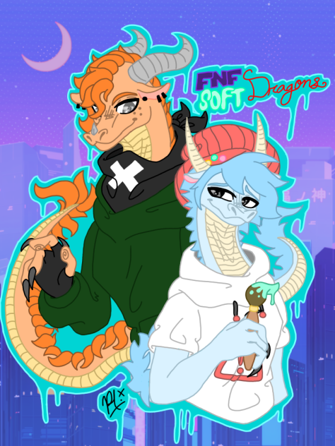 FNF soft dragons Pico and BF - ibisPaint