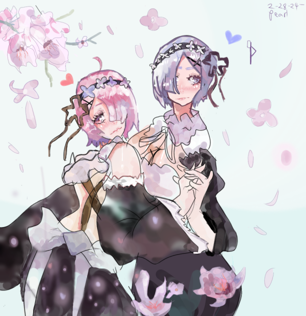 fanart of ram and rem! pink blue vibe - ibisPaint