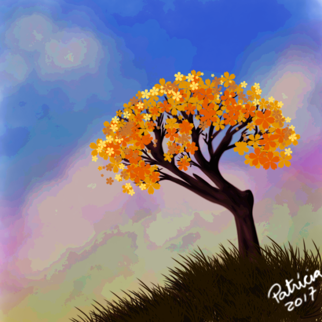 tree at sunset - ibisPaint