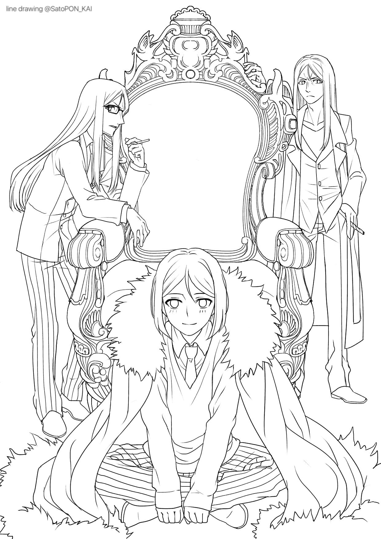 FGO 玉座と孔明 線画 - ibisPaint