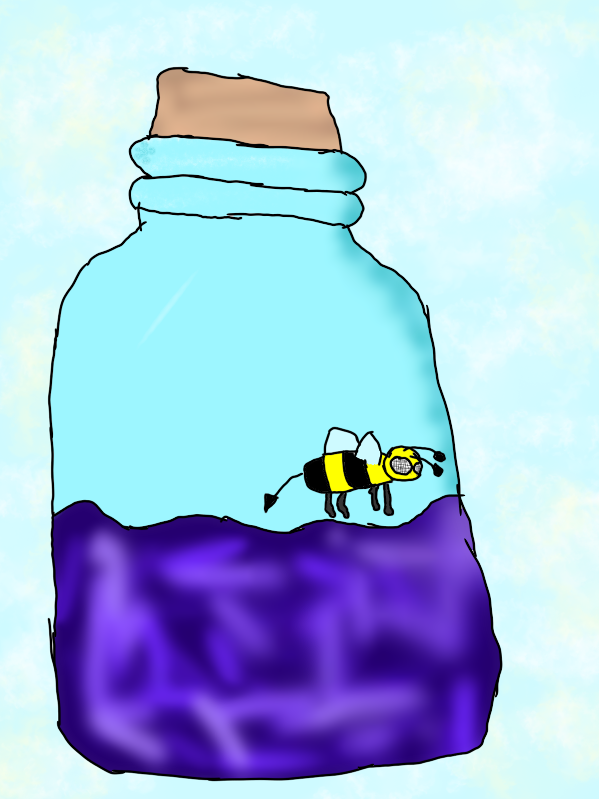Trapped bee in a jar of water - ibisPaint