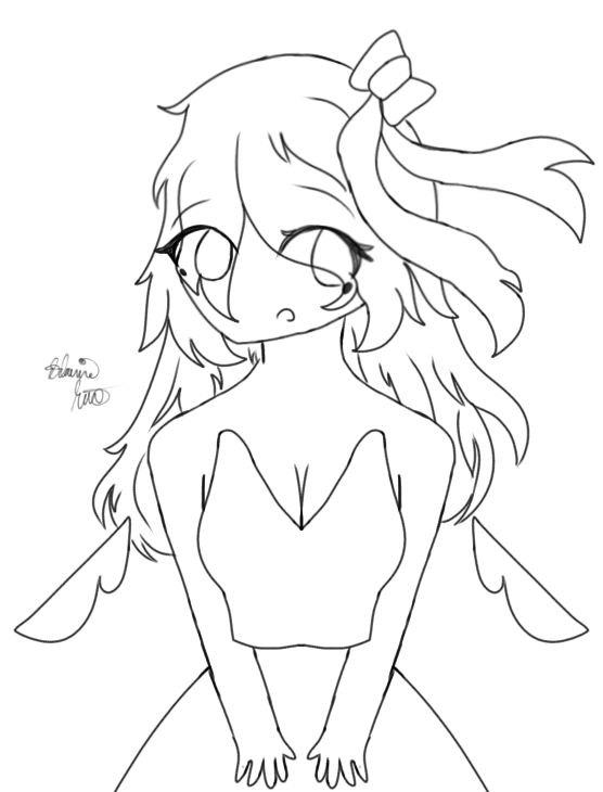 A Pretty Girl With a Long Bow Lineart - ibisPaint