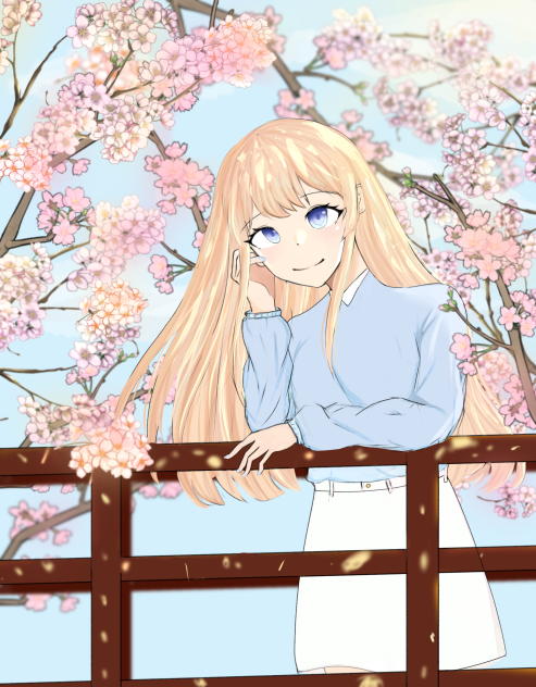 A girl under Sakura trees - ibisPaint