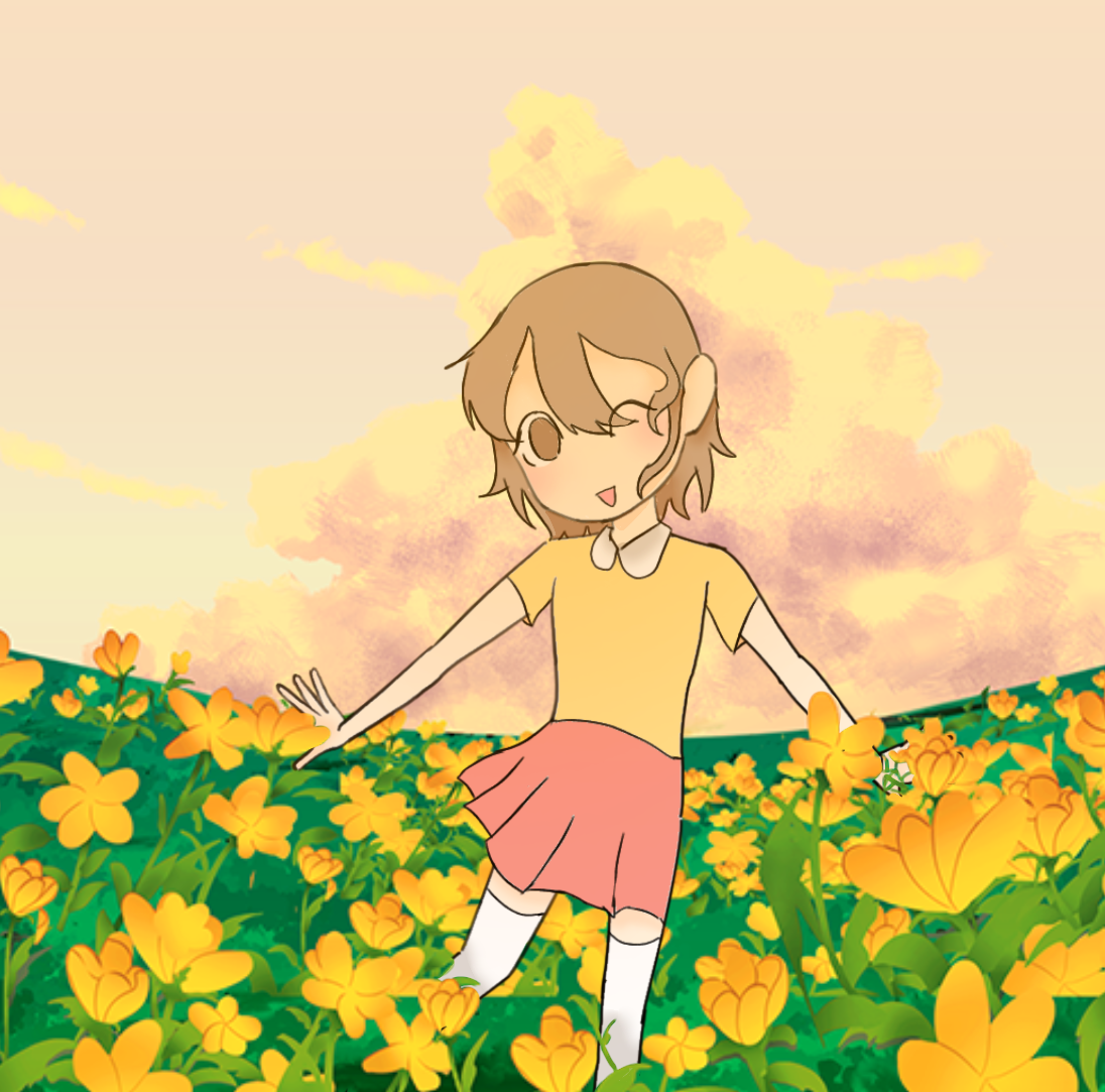 Little girl in the field of flowers - ibisPaint