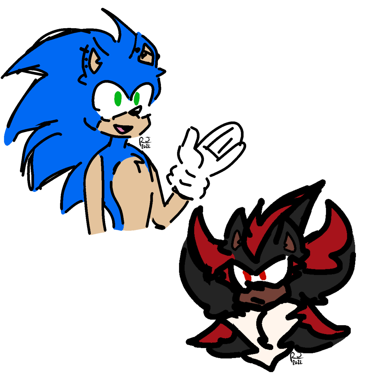 messy sketch of sonic and shadow - ibisPaint