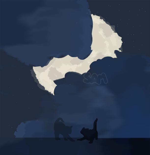 two cats in the moonlight - ibisPaint