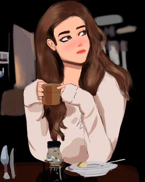 girl having breakfast - ibisPaint