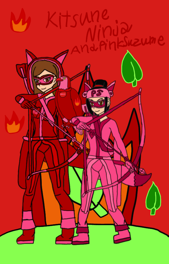 Kitsune Ninja And Pink Suzume Archer - ibisPaint
