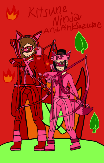 Kitsune Ninja And Pink Suzume Archer - ibisPaint