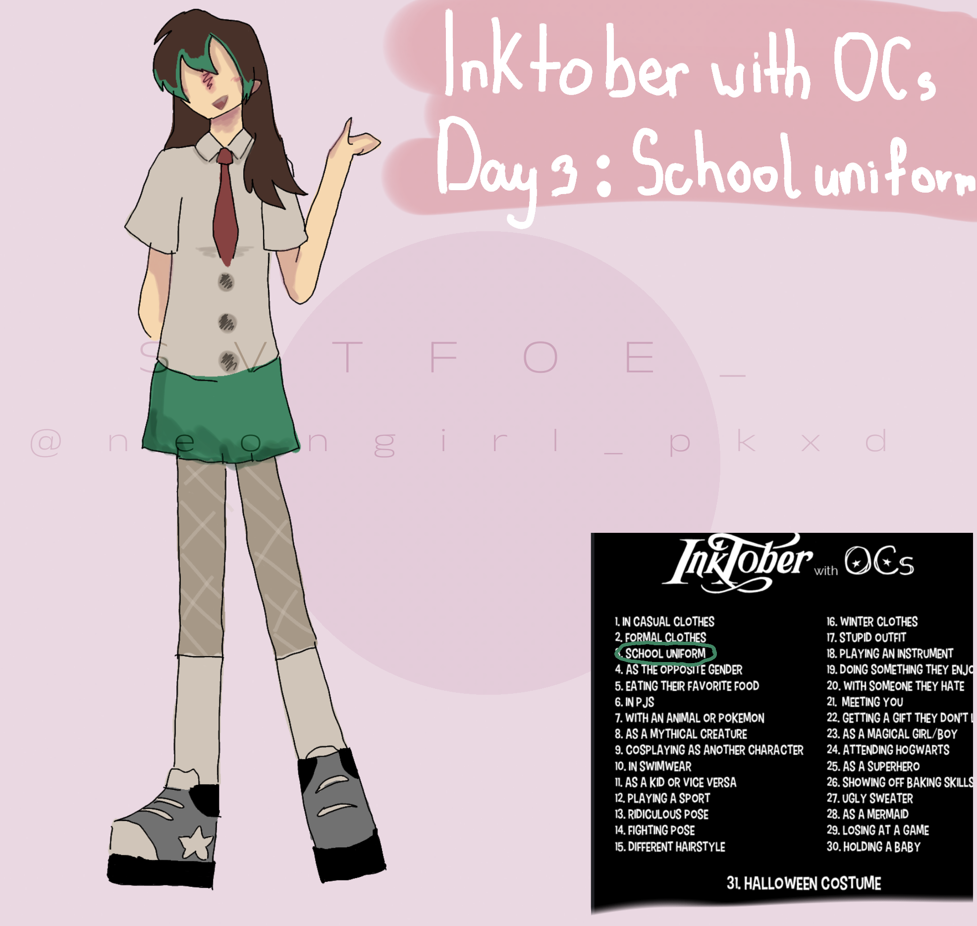 Inktober w OCs ️ Day 3 - School Uniform - ibisPaint