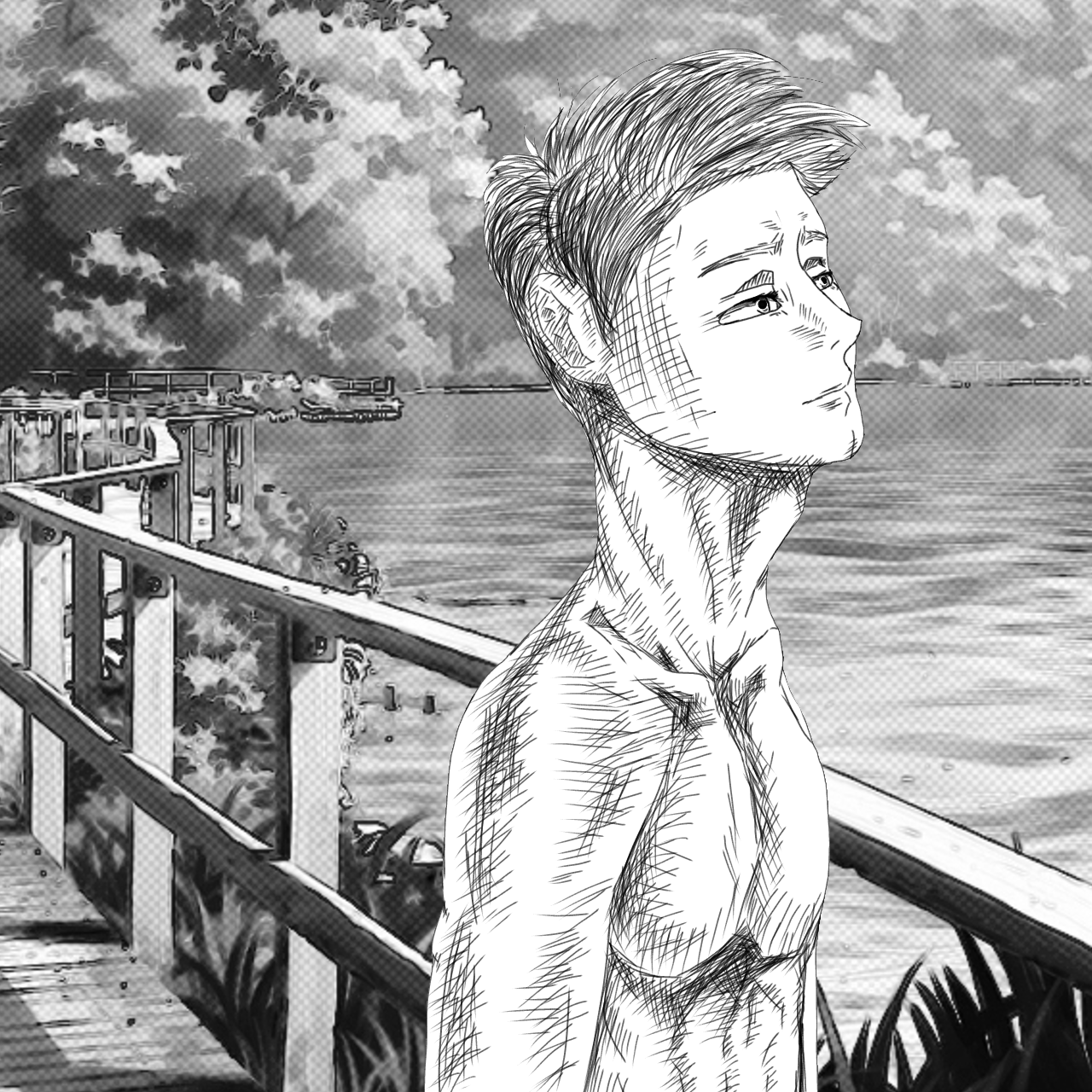 Man on a bridge staring - ibisPaint