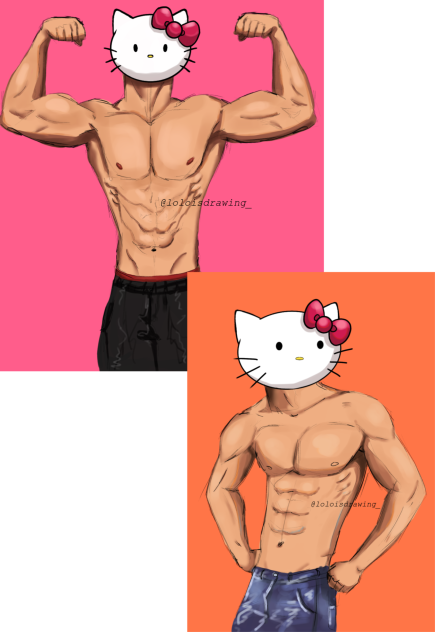 bye bye hello kitty bonjour hello muscle - ibisPaint