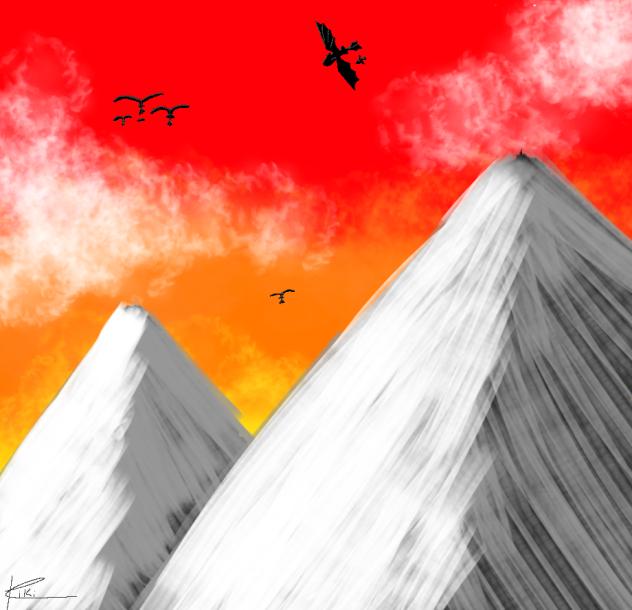 Night Furies in the sunset in Mountains. - ibisPaint