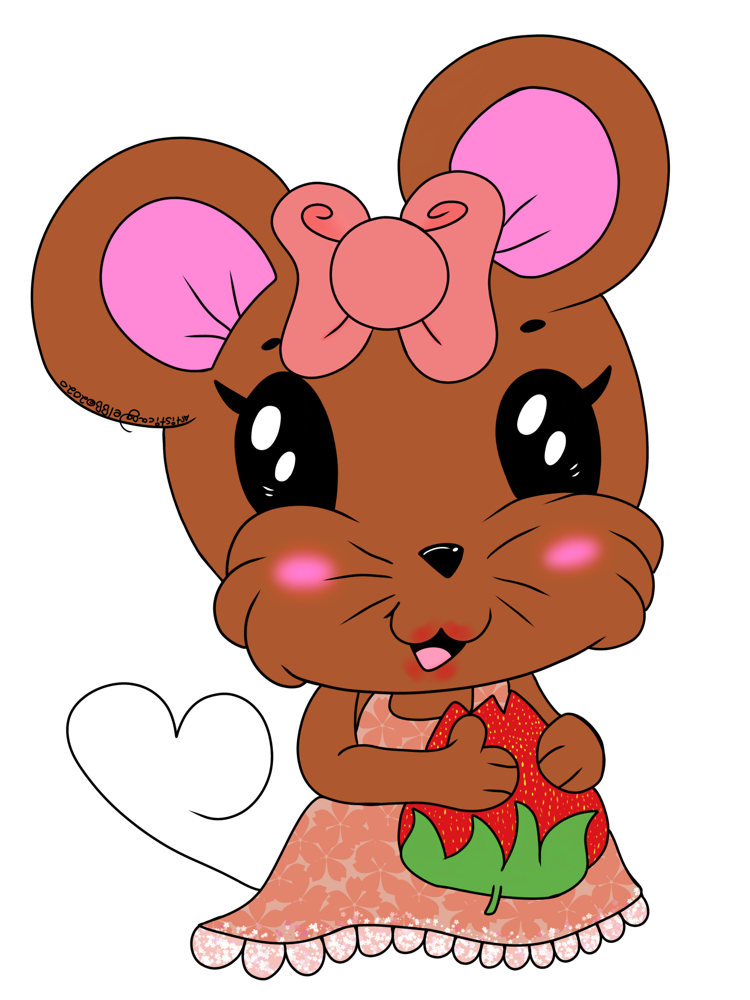 Brown Girl Mouse With Strawberry - Speed - ibisPaint