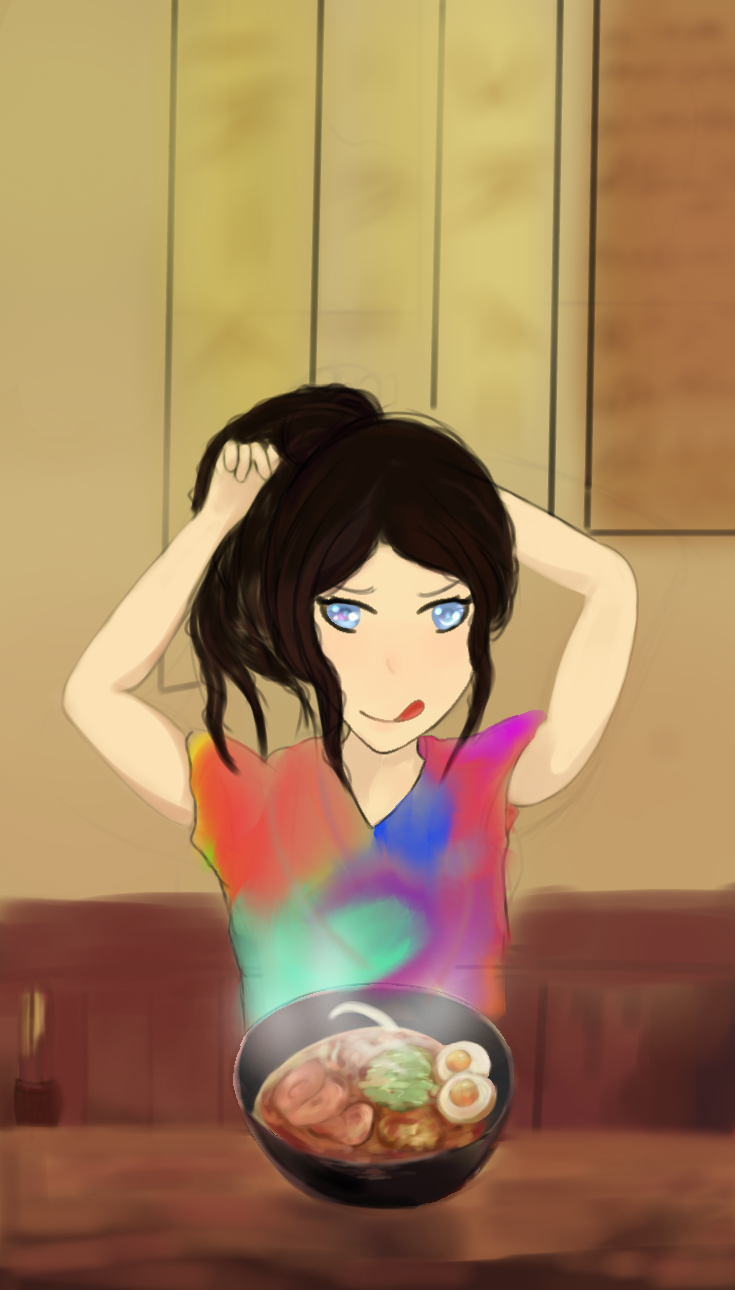 Anime girl eating ramen - ibisPaint