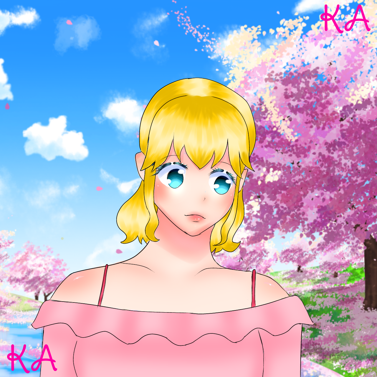 🌸Girl surrounded with Cherry Blossoms🌸 - ibisPaint