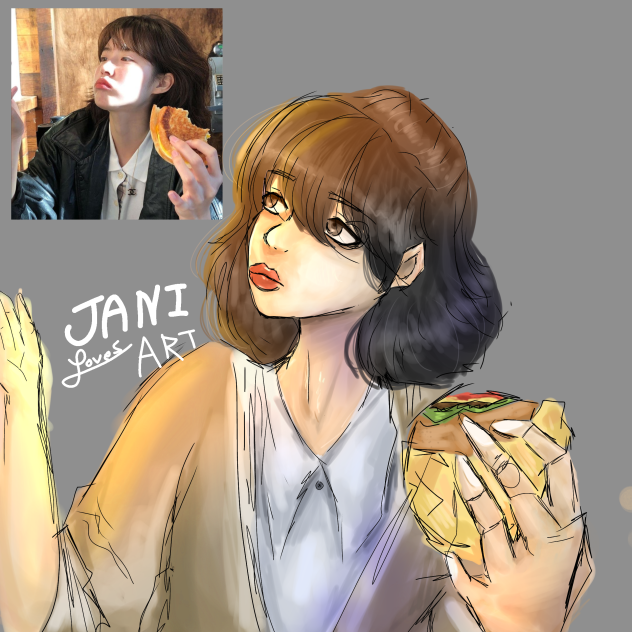 girl eating a burger - ibisPaint