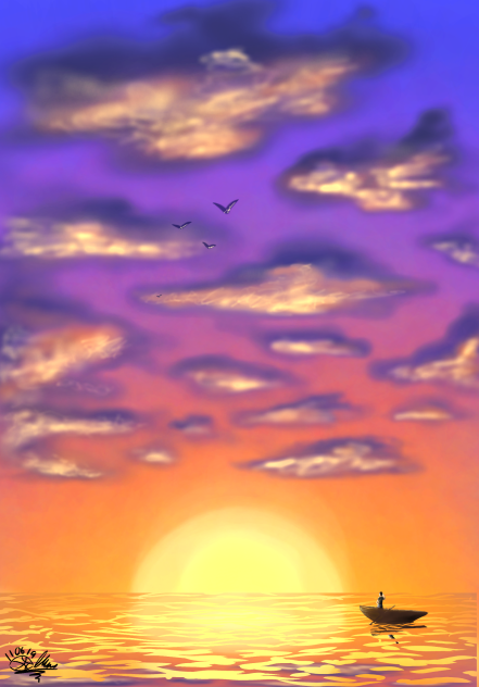 Sunset over the sea - ibisPaint
