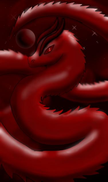 blood moon, red mountain, and dragon. - ibisPaint