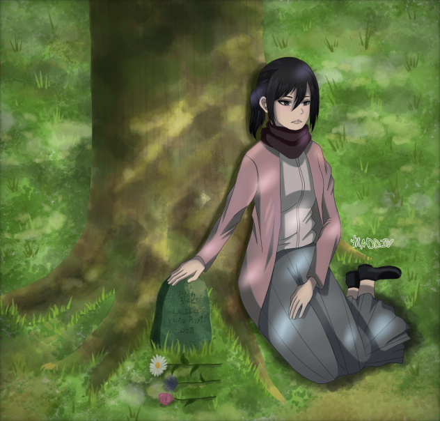 Mikasa sitting by Eren's grave - ibisPaint