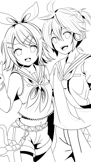 KAGAMINE RIN & LEN (no color) - ibisPaint