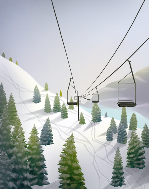 Ski slope & Ski lifts - ibisPaint